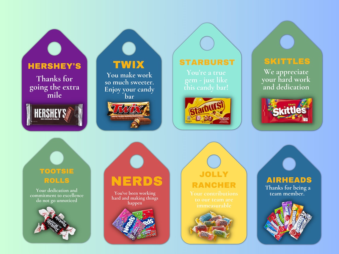 50 EMPLOYEE CANDY Bar Gift Tags/awards Employee Appreciation - Etsy