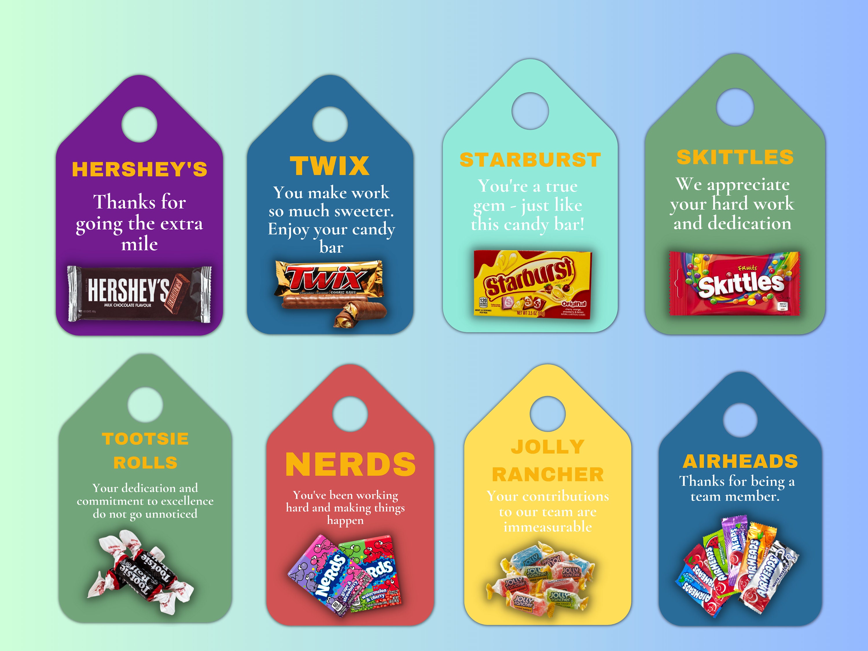 50 EMPLOYEE CANDY Bar Gift Tags/awards, Employee Appreciation Tag ...