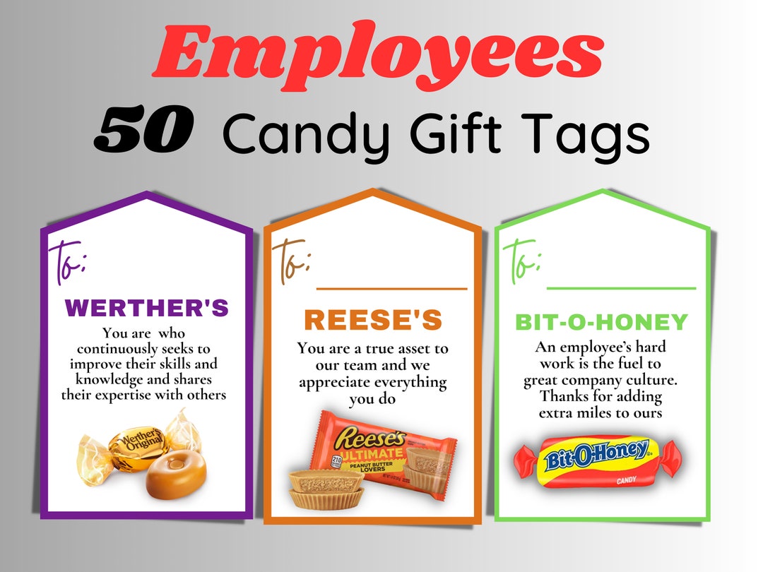50 EMPLOYEE CANDY Bar Gift Tags/awards, Employee Appreciation Tag ...