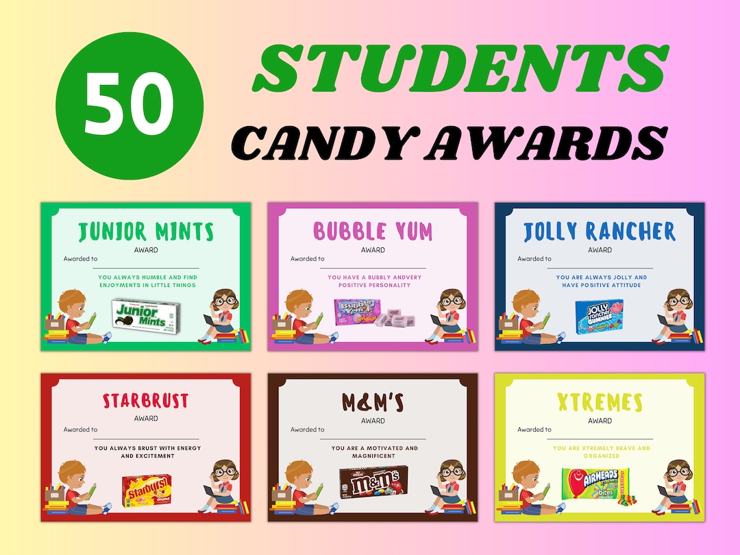 Student Candy Bar Awards Class Candy Bar Award Certificates Candy Bar ...