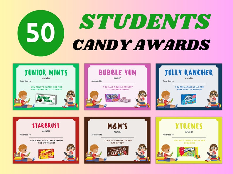 Student Candy Bar Awards Class Candy Bar Award Certificates Candy Bar ...