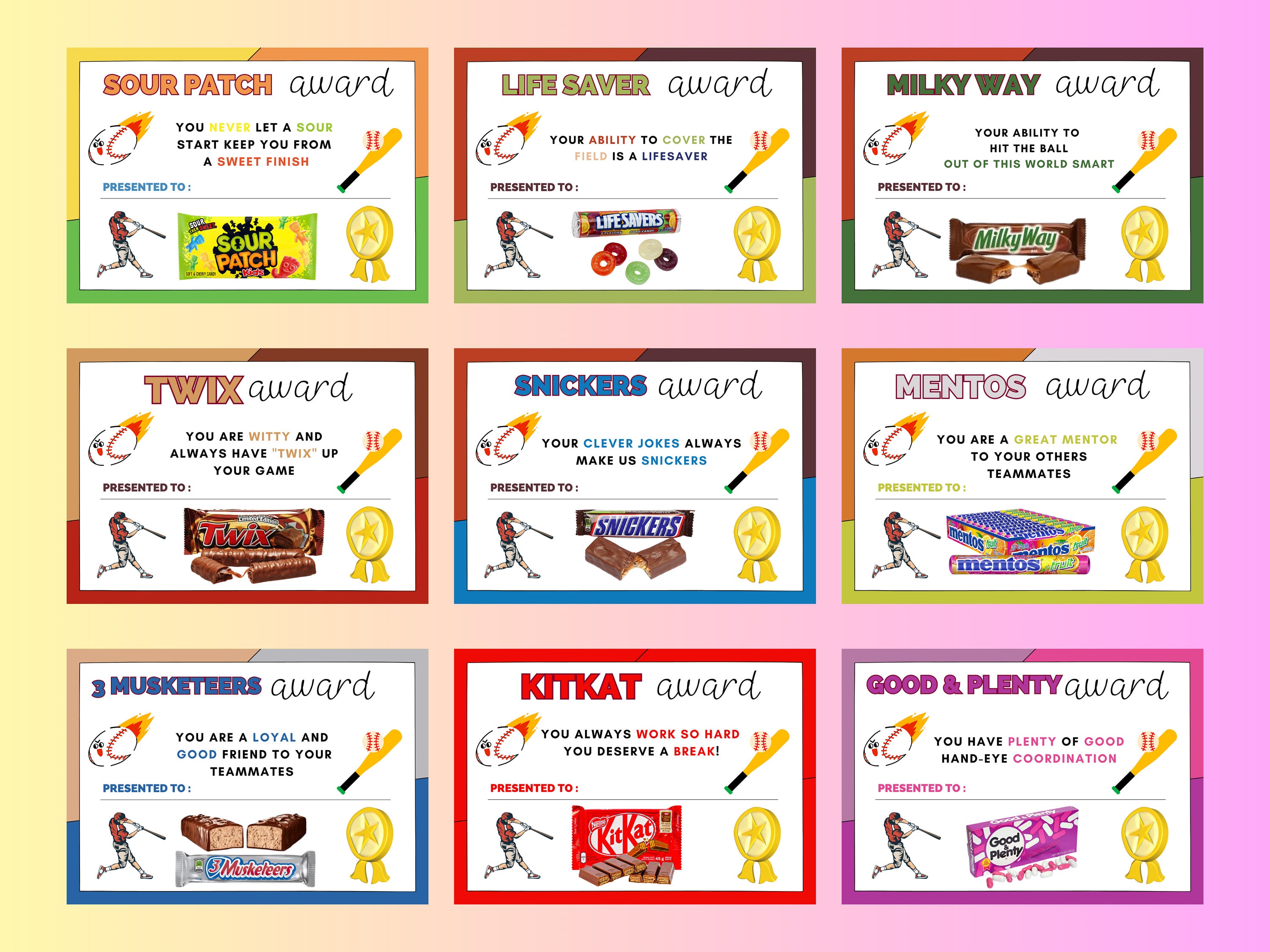 50 Softball Candy Bar Award Certificates Softball Player Candy Bar ...