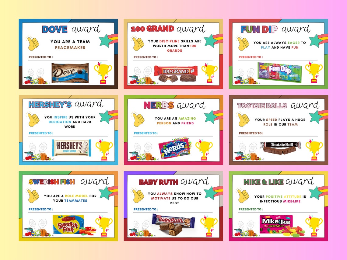 Sports Team Candy Bar Award Certificates Sports Players Candy Bar ...