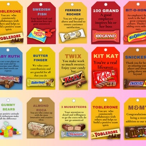 50 Employee Candy Bar Gift Tags, Employee Appreciation Tag Bundle ...