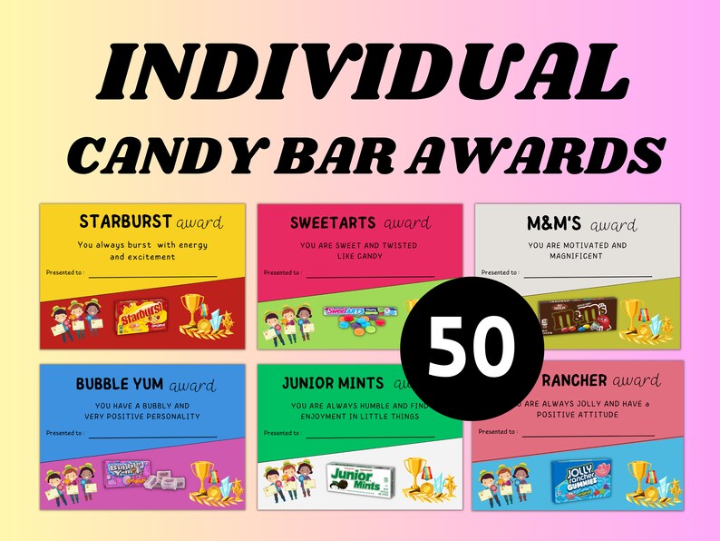 50 Individual Candy Bar Awards - Candy Bar Award Certificates ...