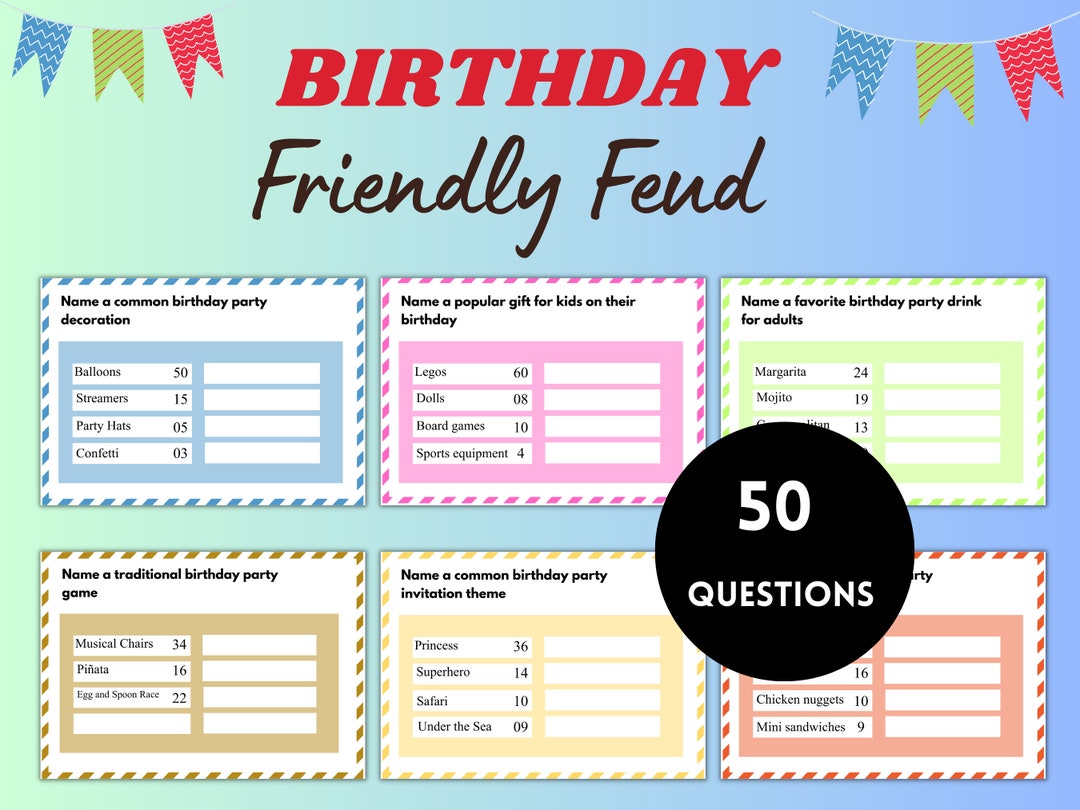 Birthday Friendly Feud Game Birthday Feud Birthday Party Game Birthday ...