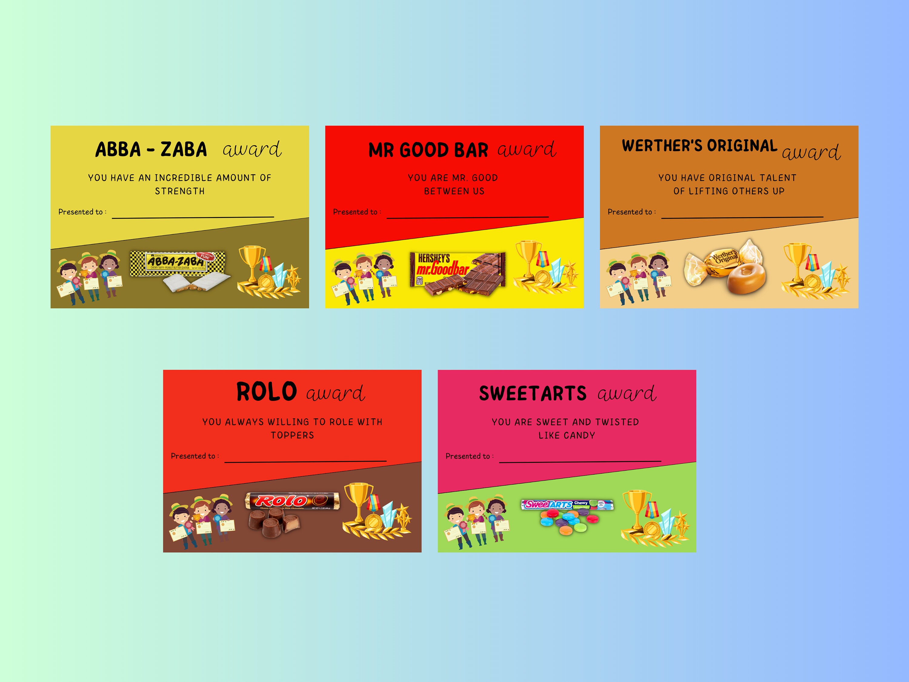 50 Candy Bar Awards Candy Bar Award Certificates Individual Candy Bar ...