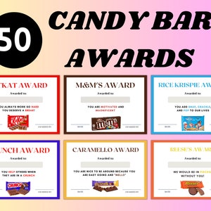 50 Individual Candy Bar Awards Candy Bar Award Certificates Individual ...