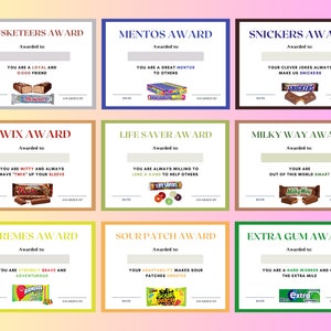 50 Individual Candy Bar Awards Candy Bar Award Certificates Individual ...