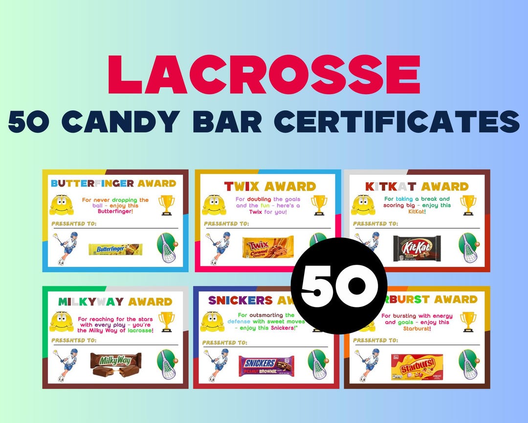 Lacrosse Candy Bar Certificates Editable Canva Template Fun Award ...