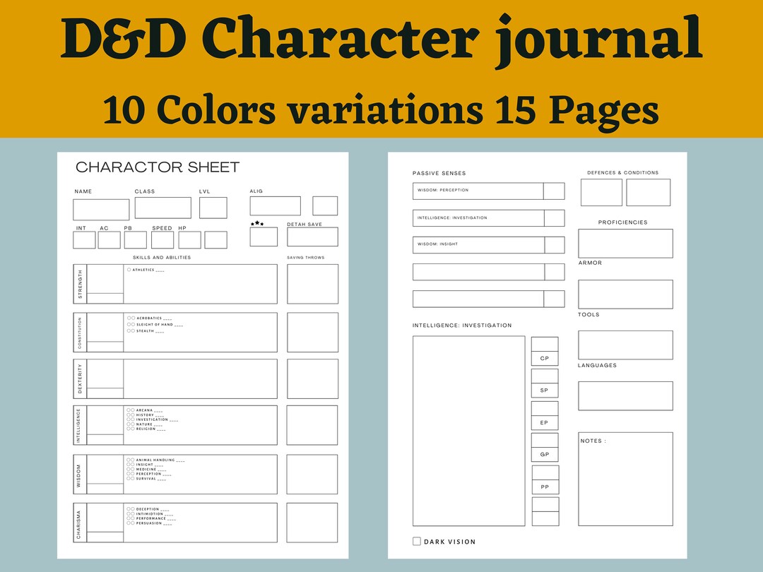 Dnd CHARACTER SHEET Printable Dnd Character Journal Dnd - Etsy Hong Kong