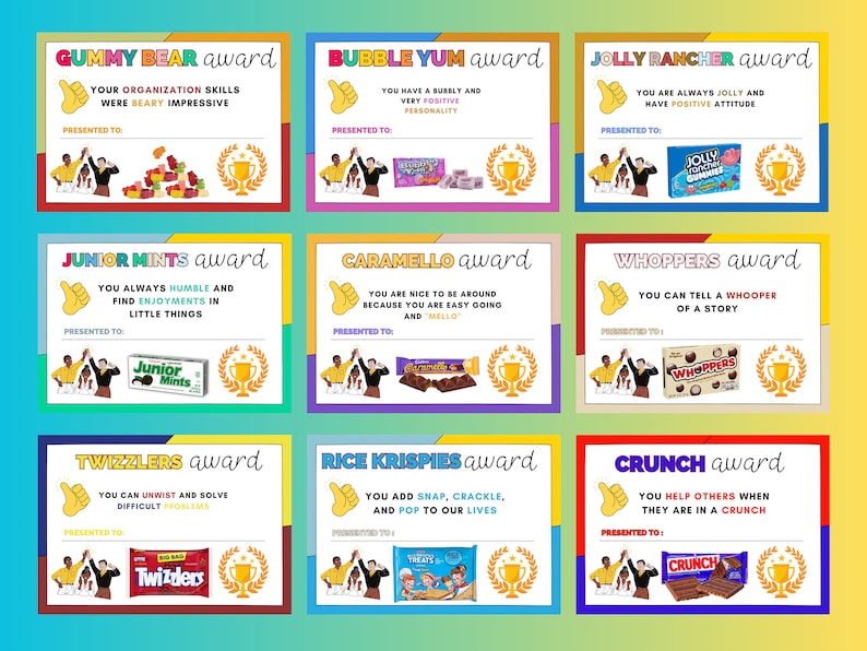 50 EMPLOYEE CANDY BAR Awards Candy Bar Award Certificates Co-worker ...