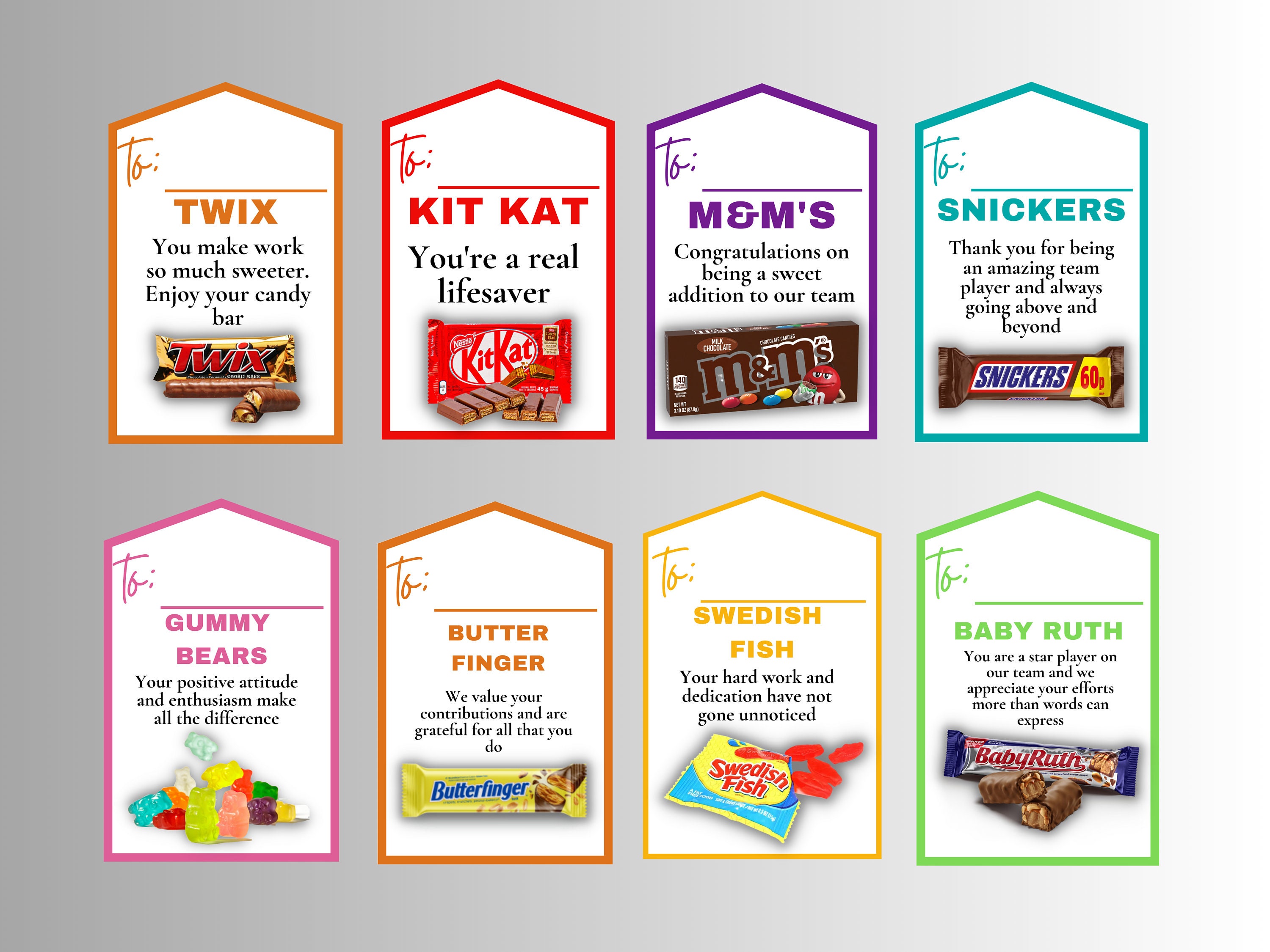 50 EMPLOYEE CANDY Bar Gift Tags/awards, Employee Appreciation Tag ...