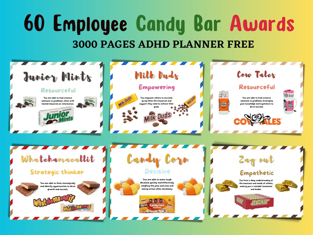 60 EMPLOYEE CANDY BAR Awards - Candy Bar Award Certificates - Co-worker ...