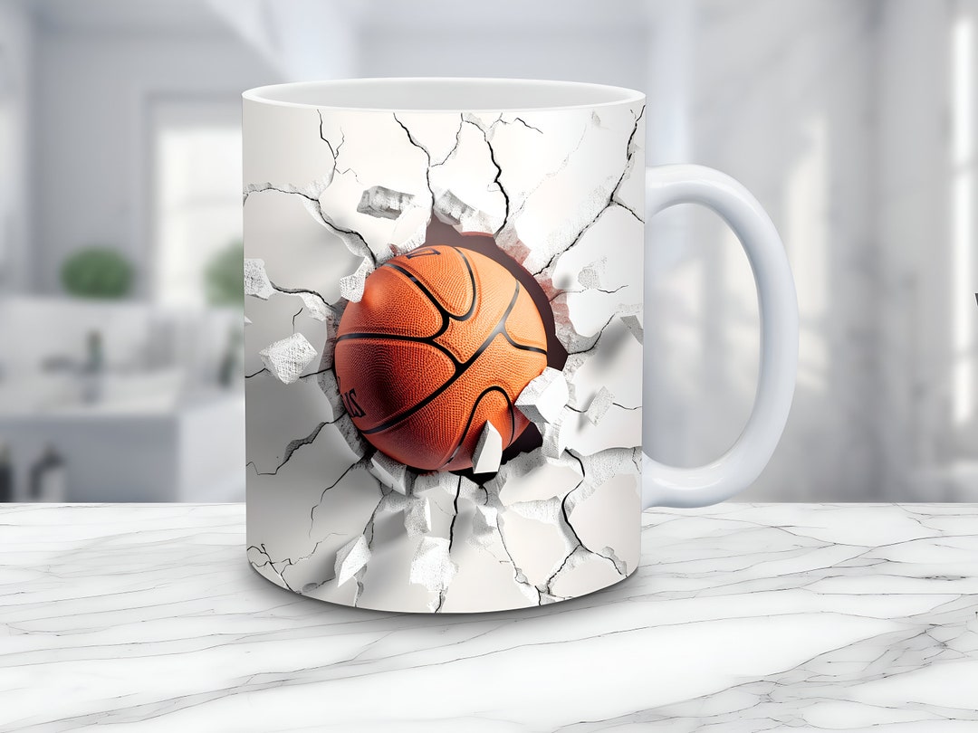 3D Basketball in A Cracked Hole Mug Wrap | 11 Oz & 15 Oz Mug Design ...
