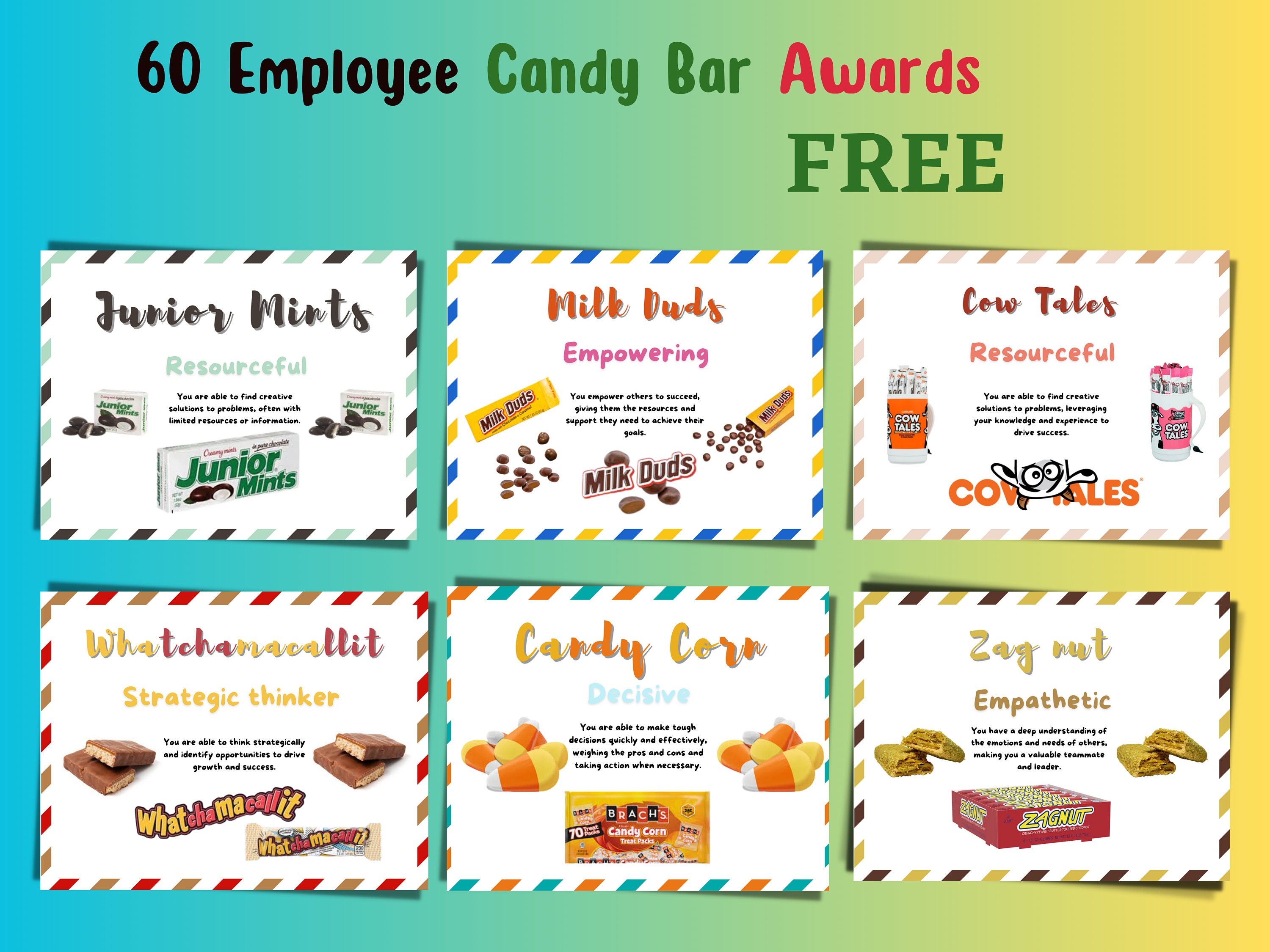 50 EMPLOYEE CANDY Bar Gift Tags/awards, Employee Appreciation Tag ...