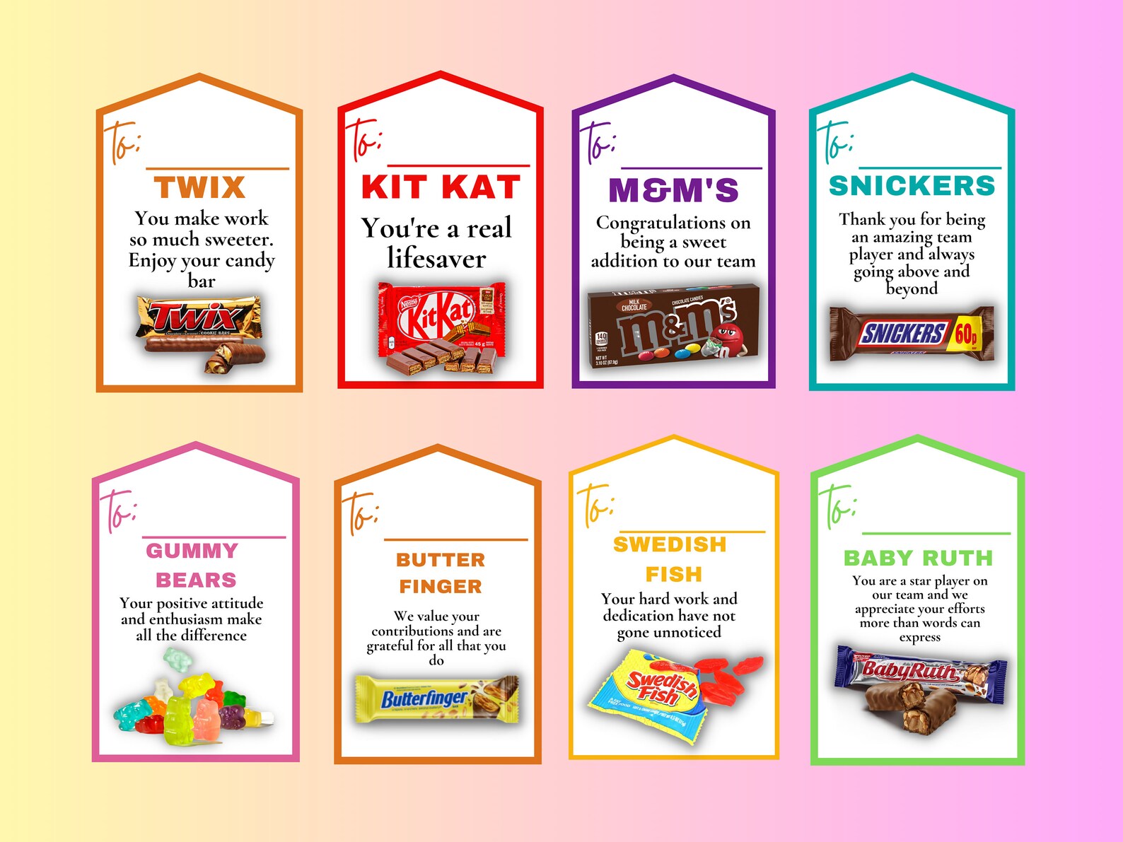 50 Employee Candy Bar Gift Tags, Employee Appreciation Tag Bundle ...