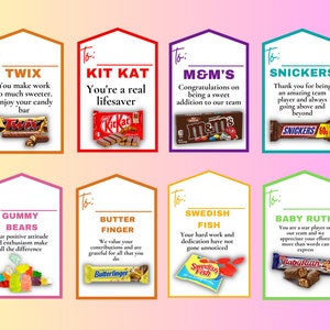 50 Employee Candy Bar Gift Tags, Employee Appreciation Tag Bundle ...