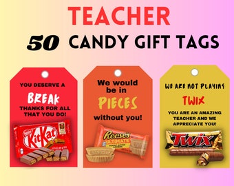 INSTANT DOWNLOAD, 18 Teacher Appreciation Candy Gift Tag, Teacher ...