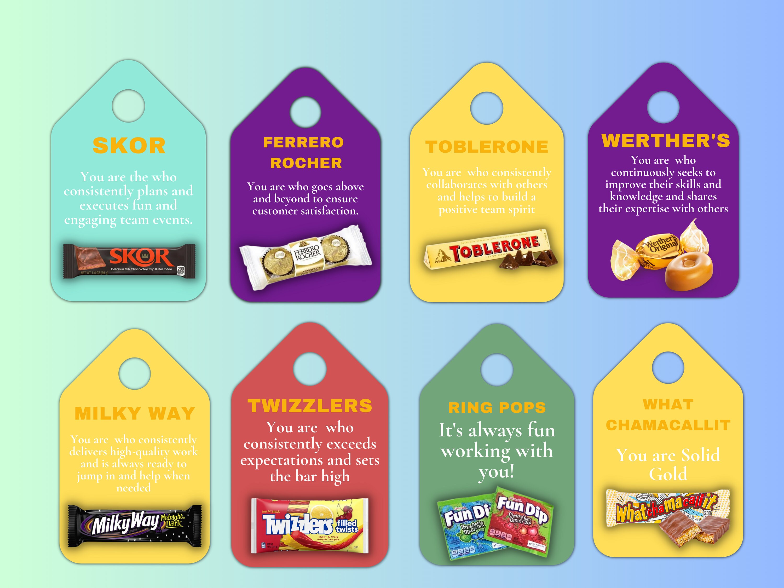 50 EMPLOYEE CANDY Bar Gift Tags/awards, Employee Appreciation Tag ...