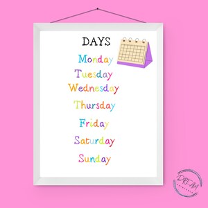 Set of 4 Educational Posters, Days of the Week,months, Seasons, Telling ...