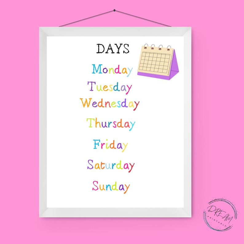 Set of 4 Educational Posters, Days of the Week,months, Seasons, Telling ...