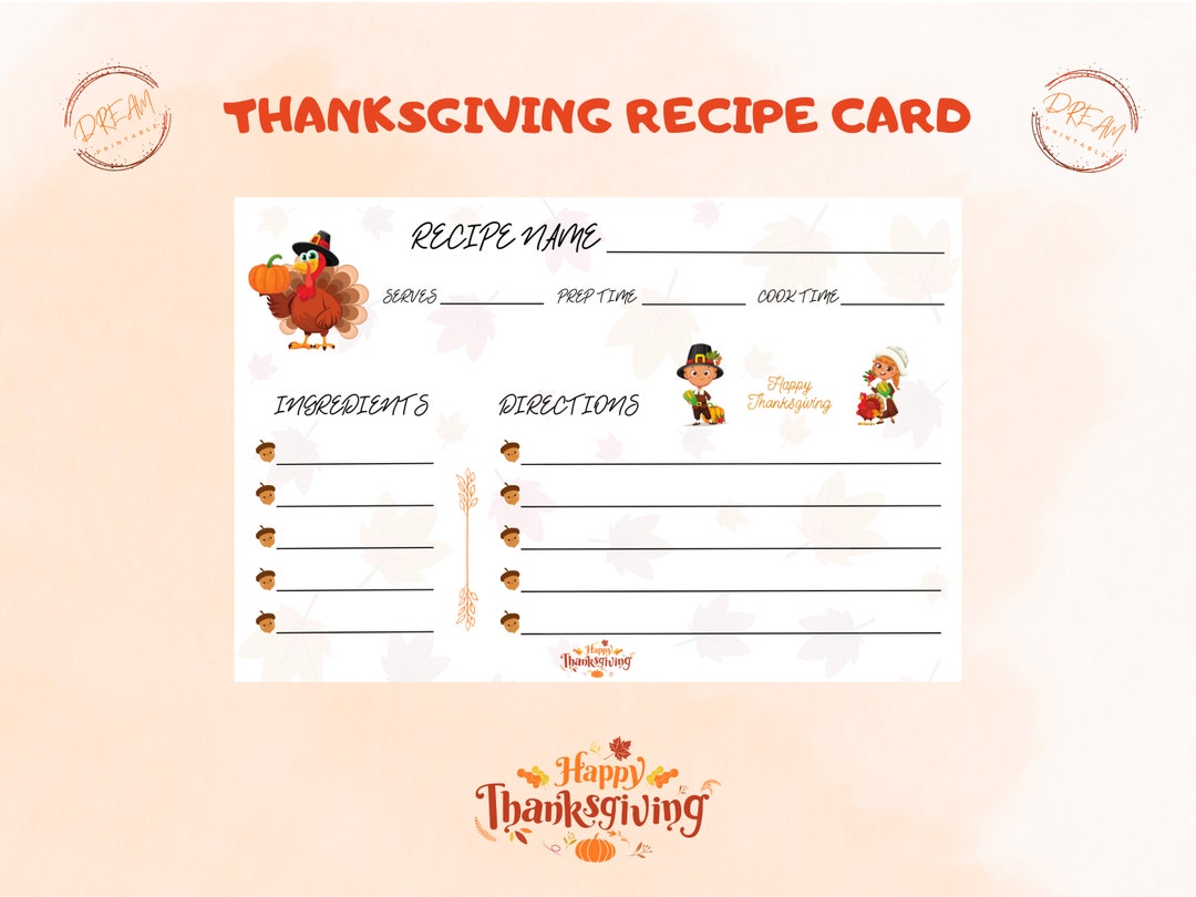 Thanksgiving Printable Recipe Card, Recipe Card , Instant Download ...