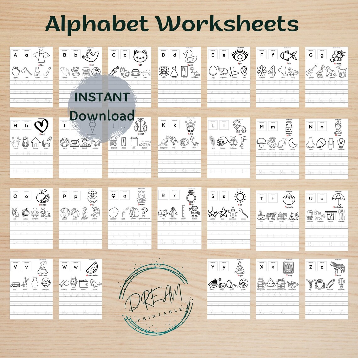 Alphabet Worksheets Upper and Lowercase Alphabet Printable - Etsy