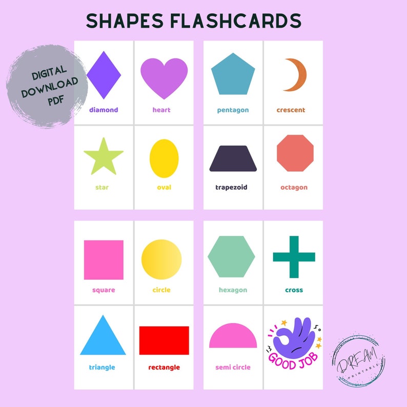 Shapes Flashcards, Printable Shapes Flashcards, Preschool Material ...