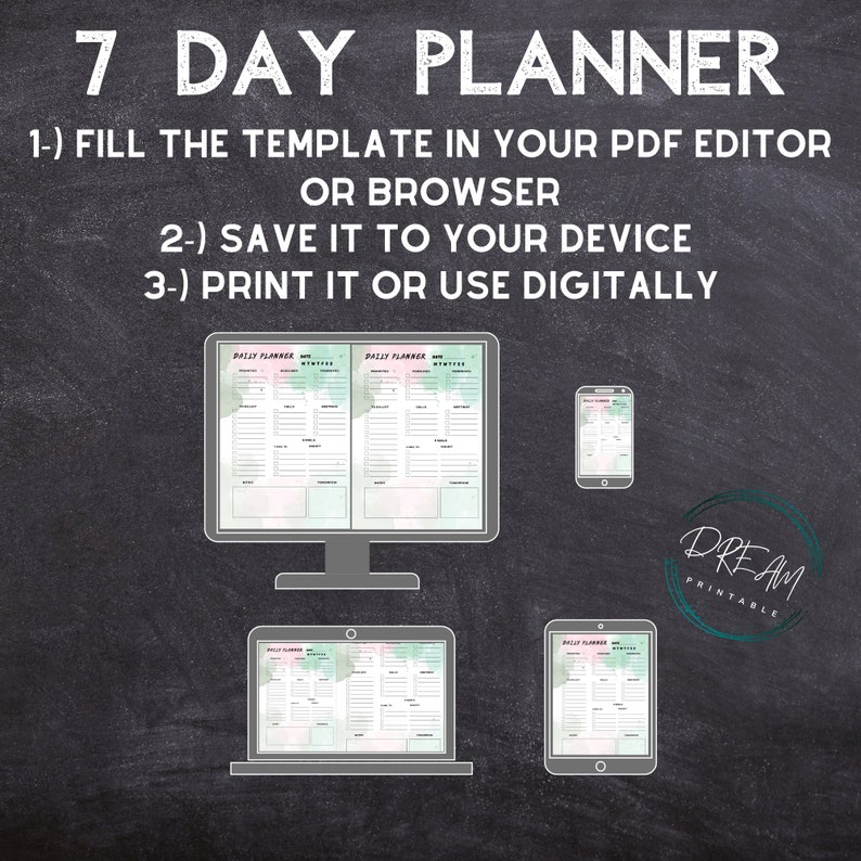 Printable 7 Day Planner, Daily Planner, Weekly Planner, to Do List, Day ...