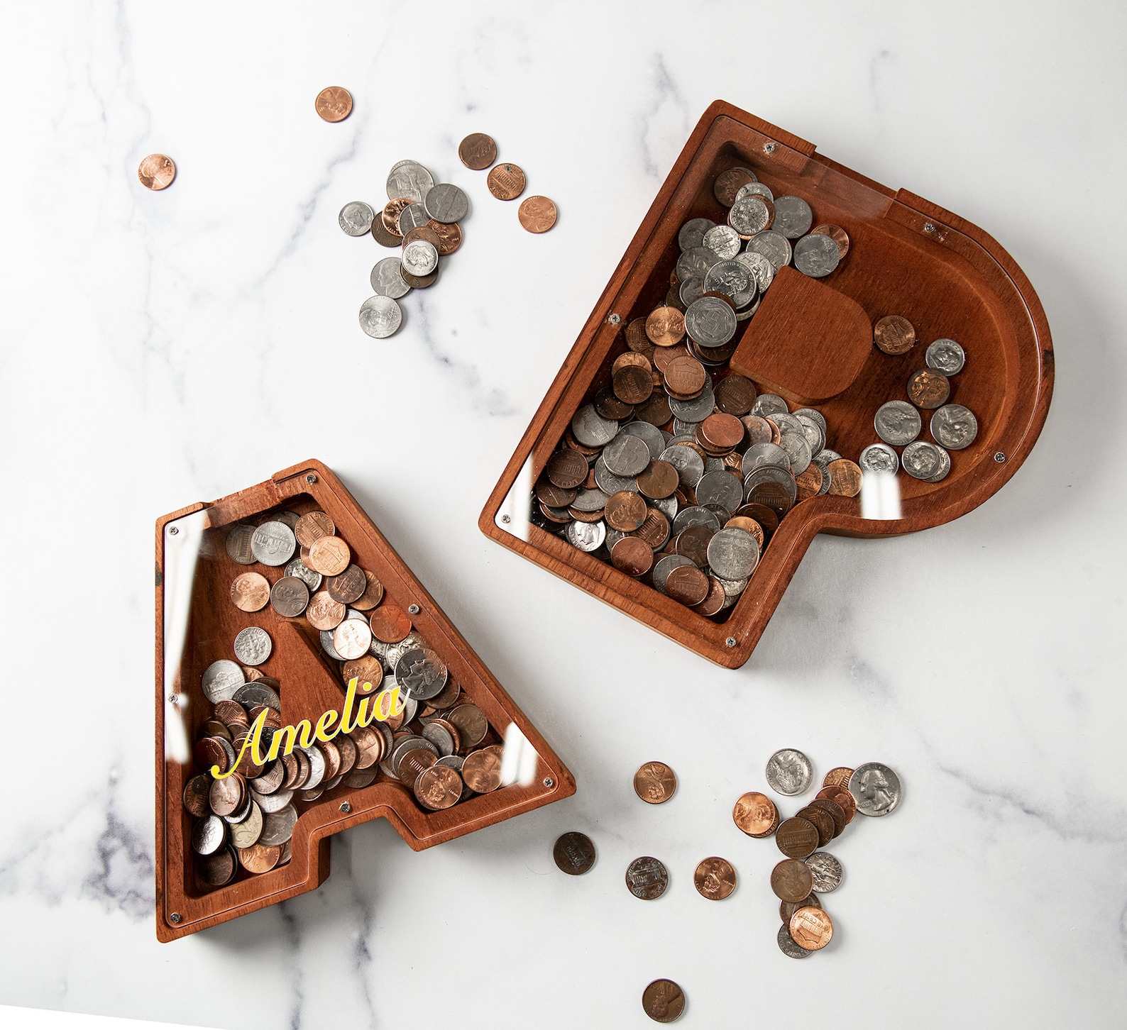 Personalized Initial Letter Shaped Wood Coin Bank - 10 Font and 5 ...