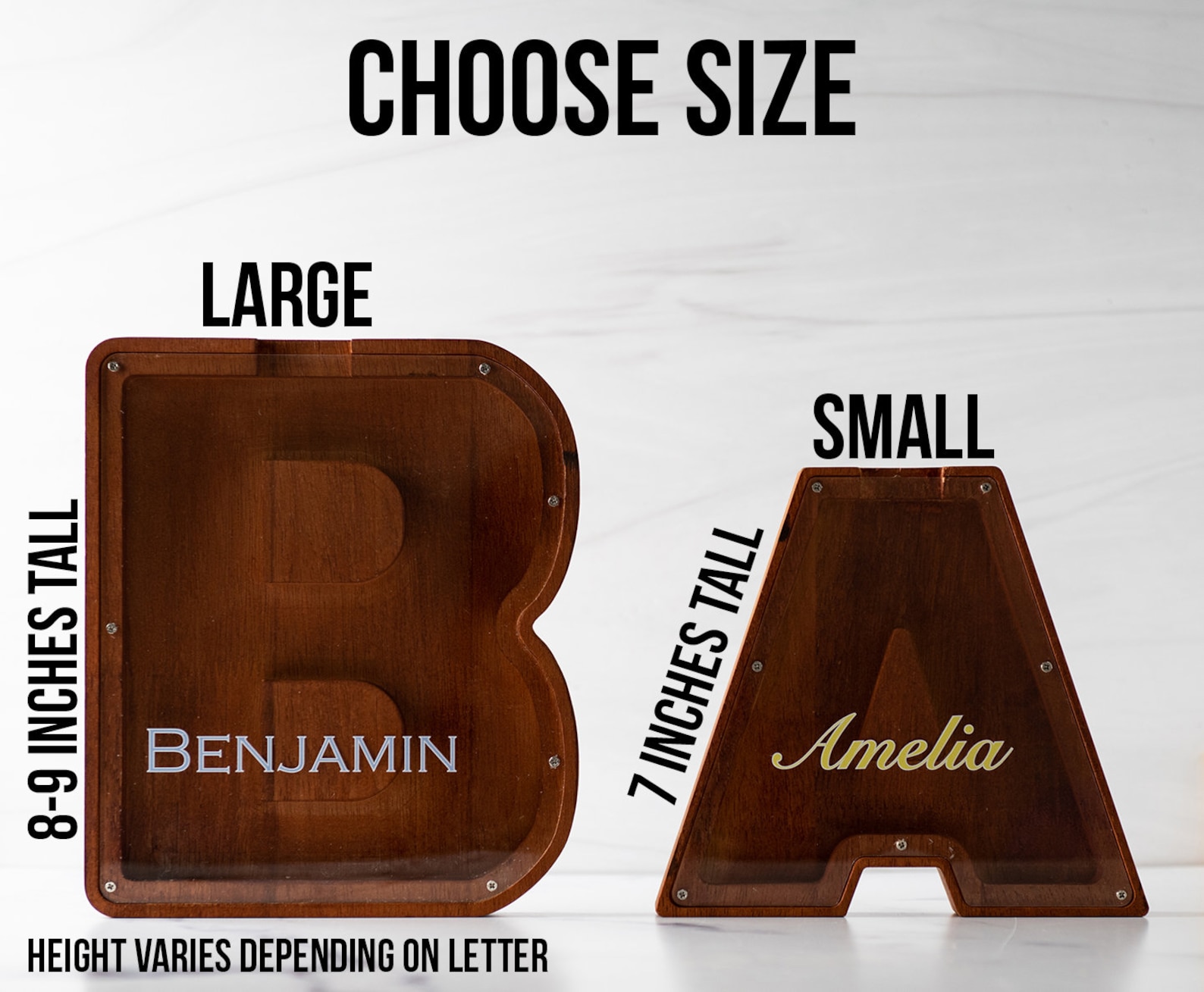 Personalized Initial Letter Shaped Wood Coin Bank - 10 Font and 5 ...