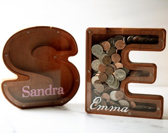 Personalized Initial Letter Shaped Wood Coin Bank 10 Font - Etsy