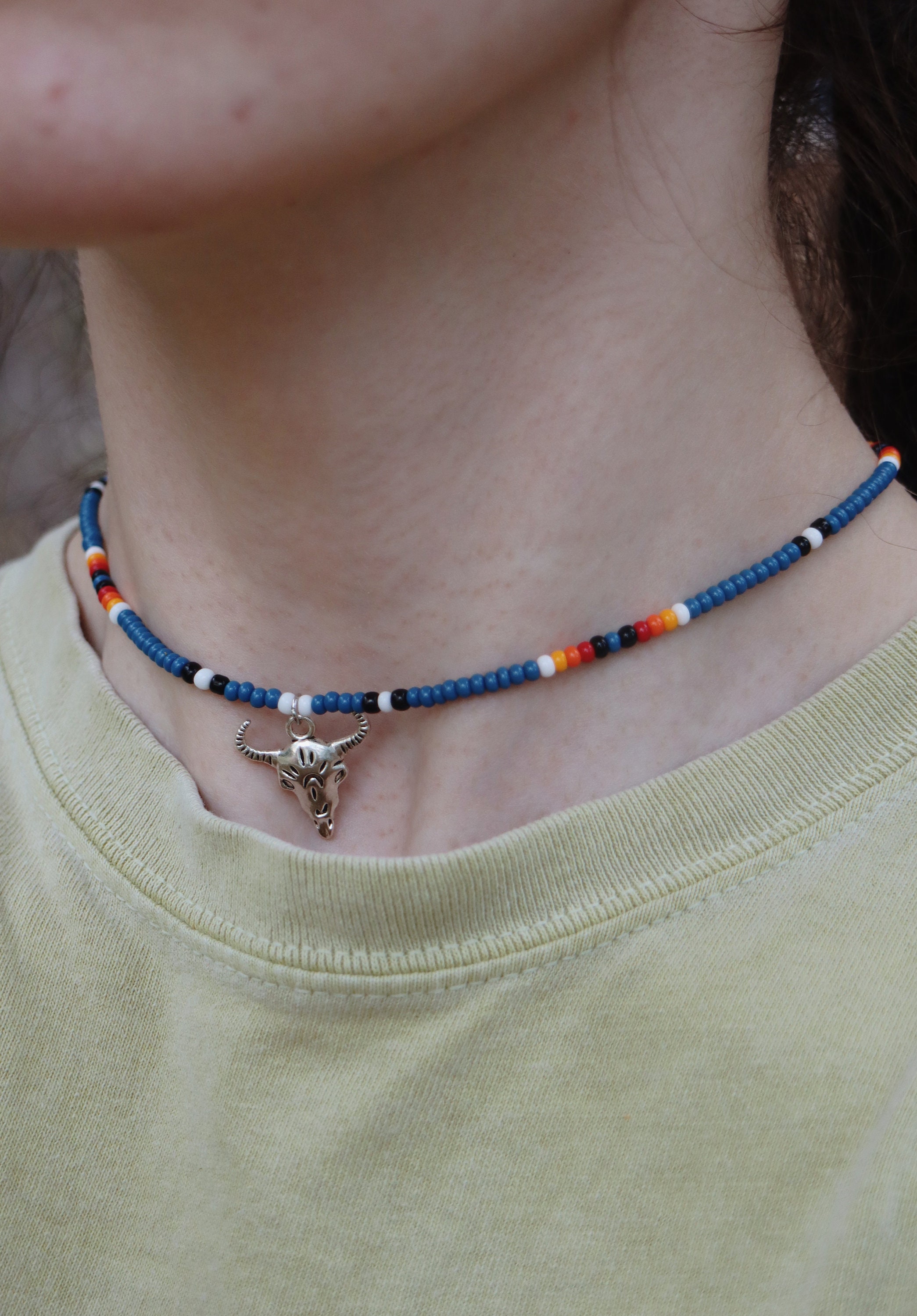 Western Bull Charm Beaded Choker | Tribal Chokers | Cowgirl Beaded ...