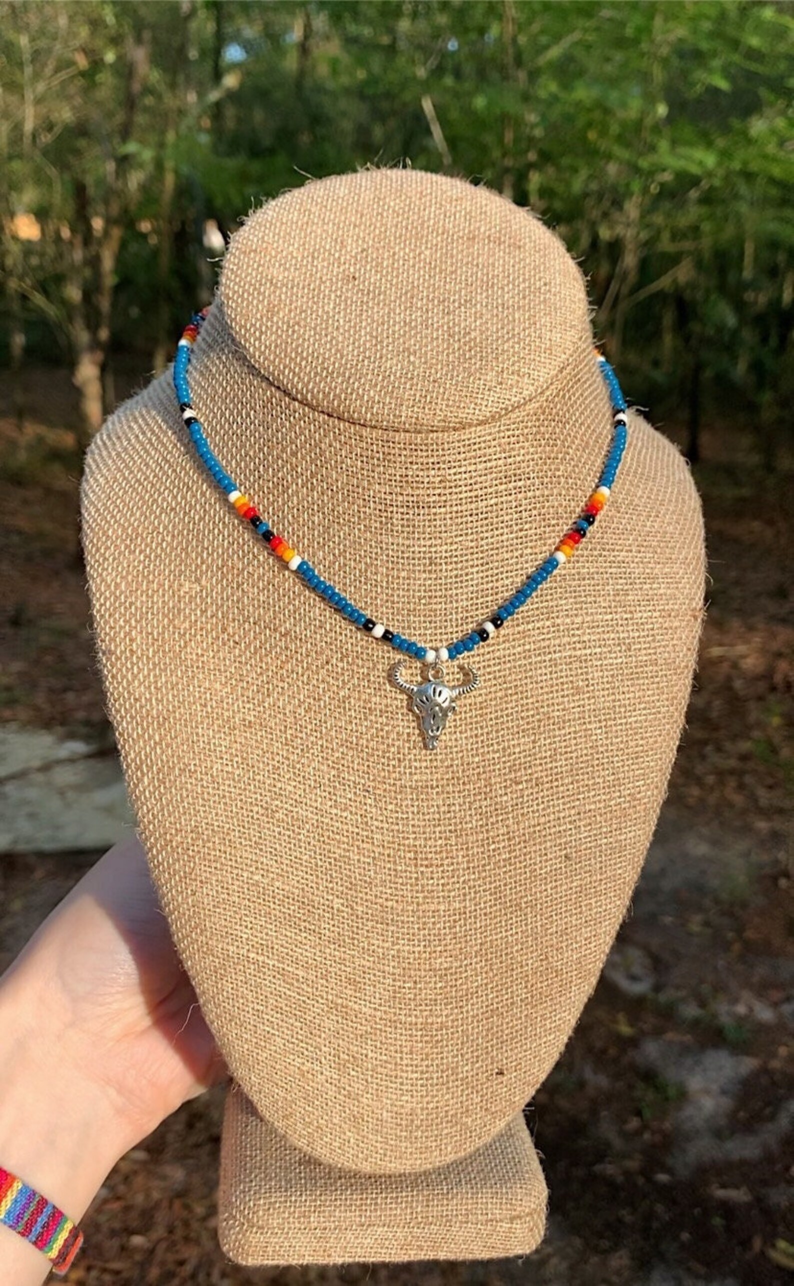Western Bull Charm Beaded Choker | Tribal Chokers | Cowgirl Beaded ...