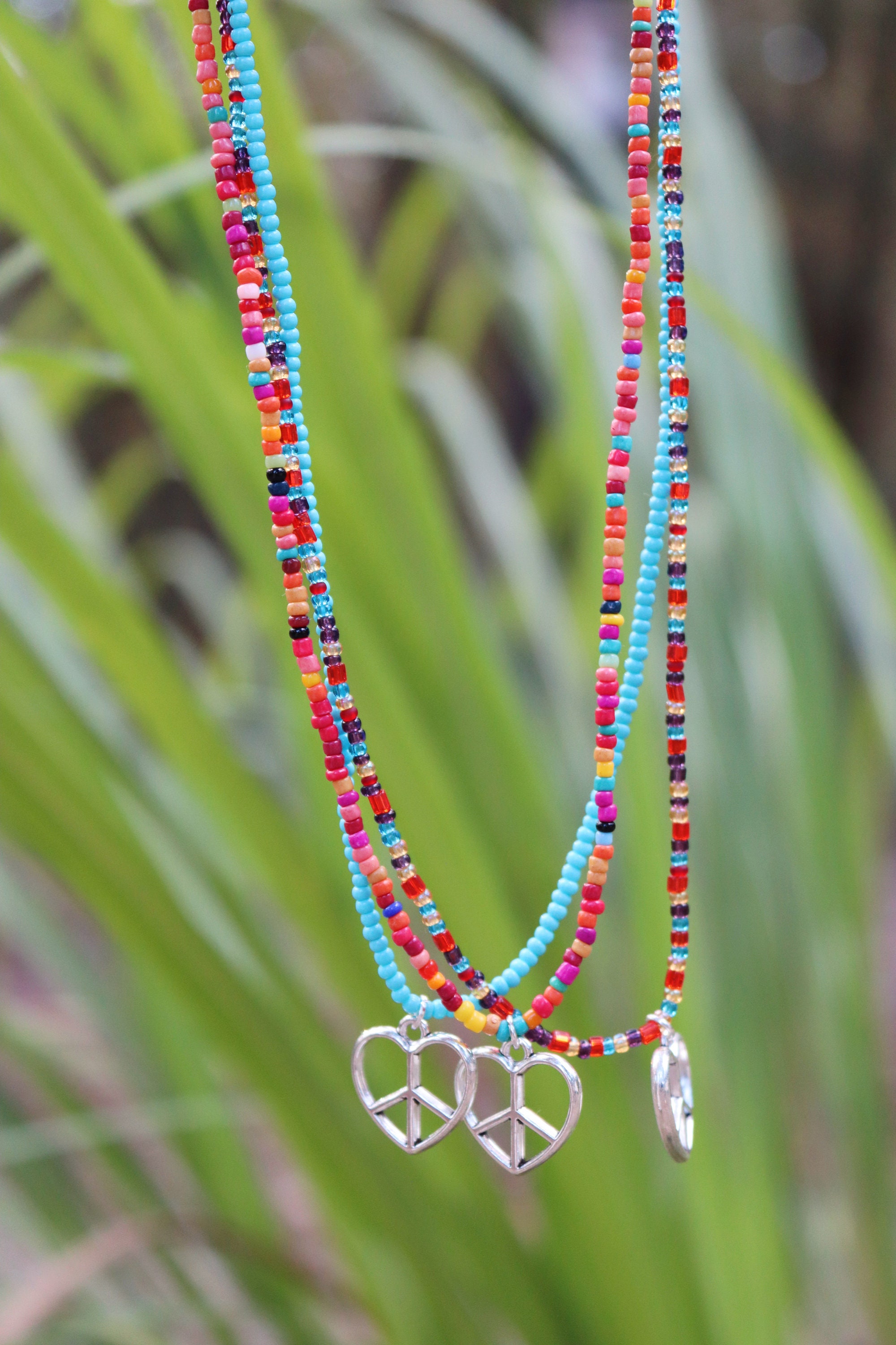 Peace Sign Seed Bead Necklaces | Peace Sign Pendant Necklace | Hippie ...