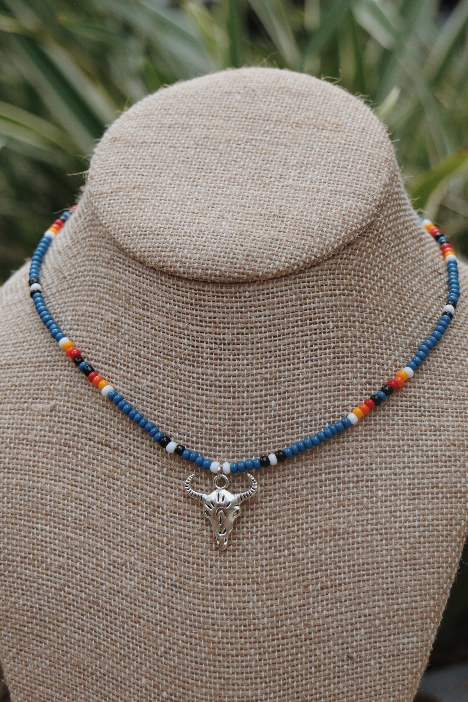 Western Bull Charm Beaded Choker | Tribal Chokers | Cowgirl Beaded ...