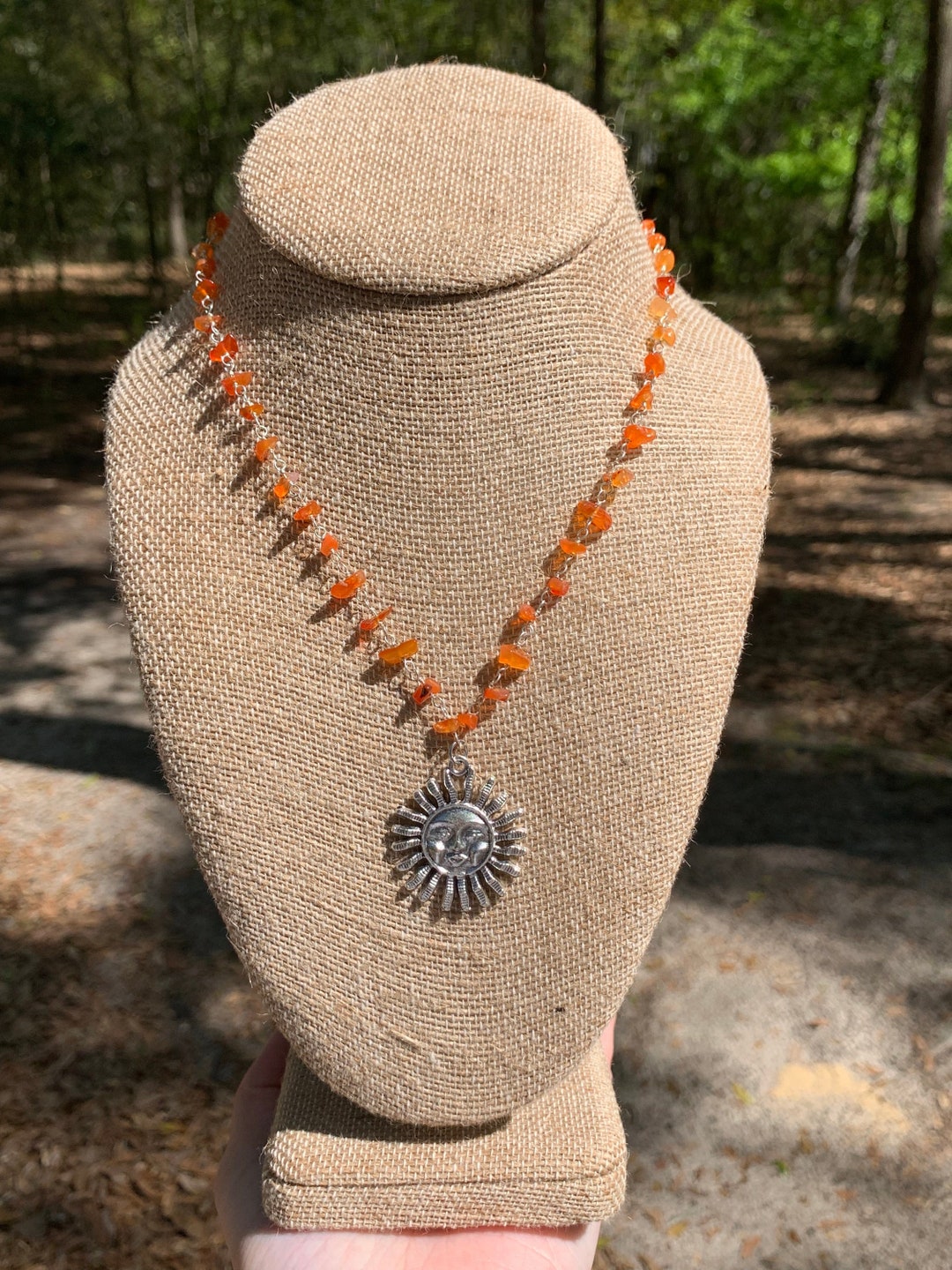 Hippy Sun Crystal Chip Necklace | Carnelian Agate Necklace | Hippie ...