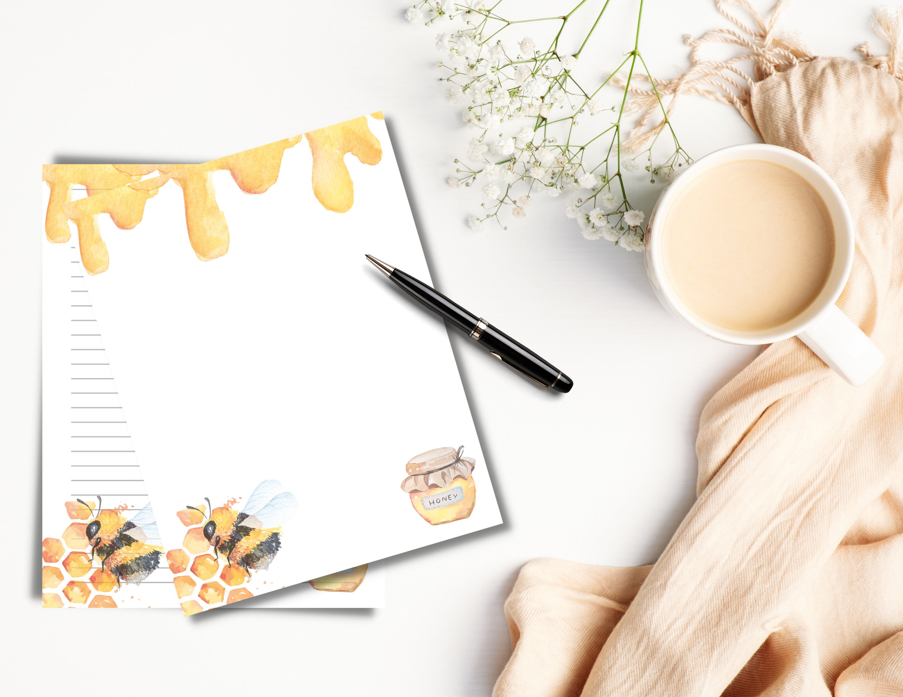 Bees and Honey / Printable Stationery / US Letter / A5 / Instant ...
