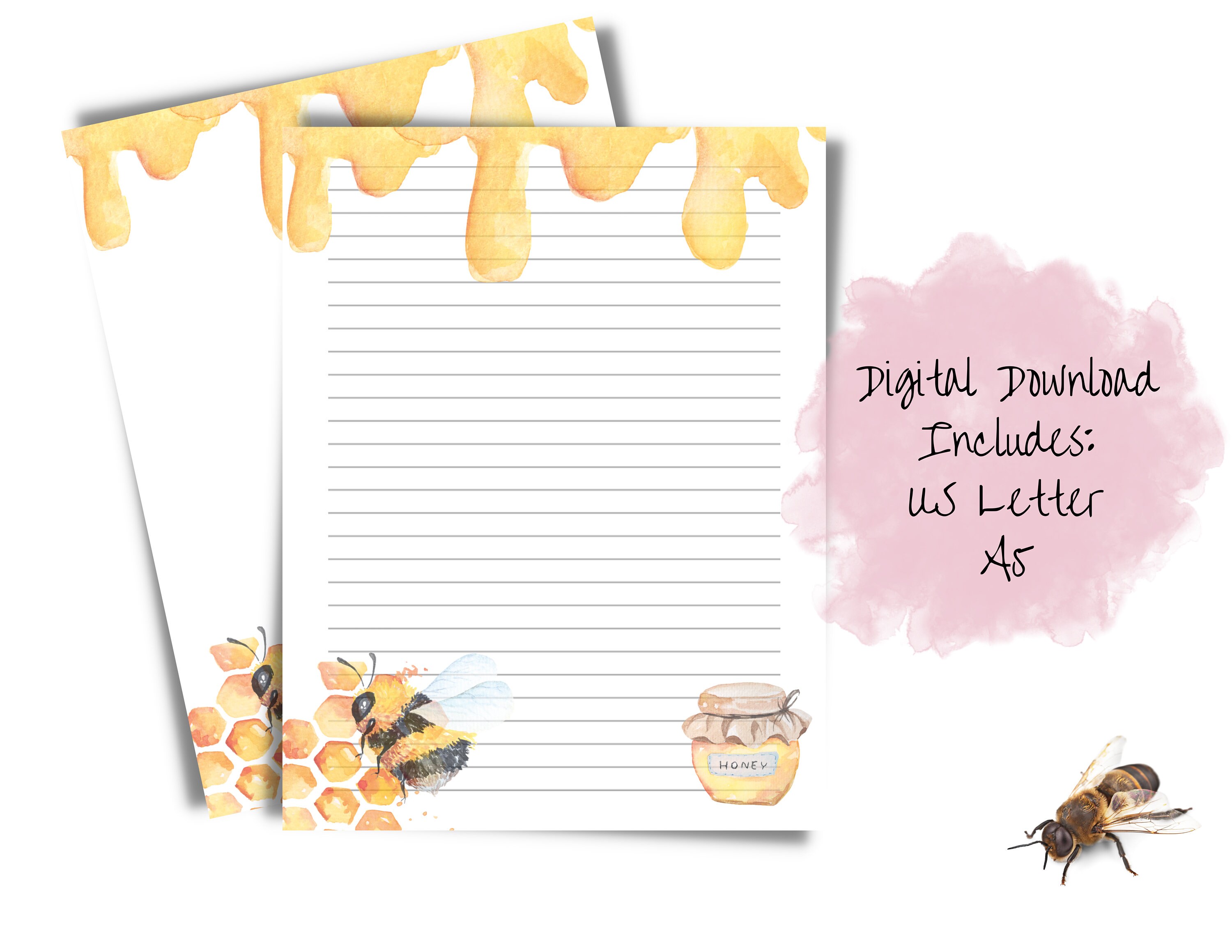 Bees and Honey / Printable Stationery / US Letter / A5 / - Etsy