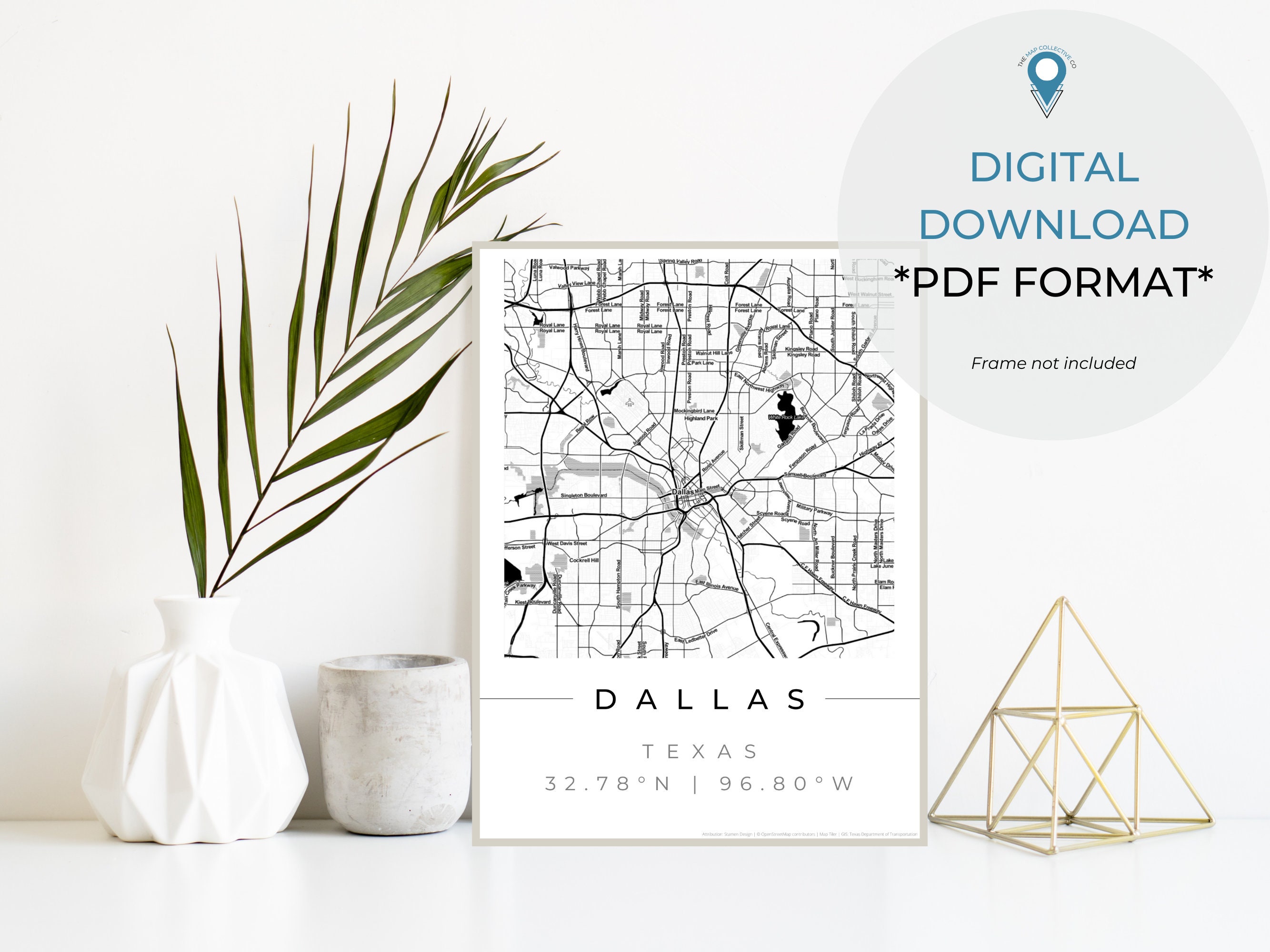 Dallas City Map Poster, Texas City Dallas Map Print, TX US State City ...