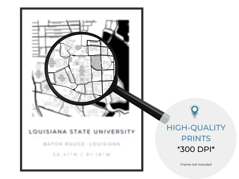 LSU Map, Square Campus Map, Louisiana Wall Art, College Map Gifts for ...
