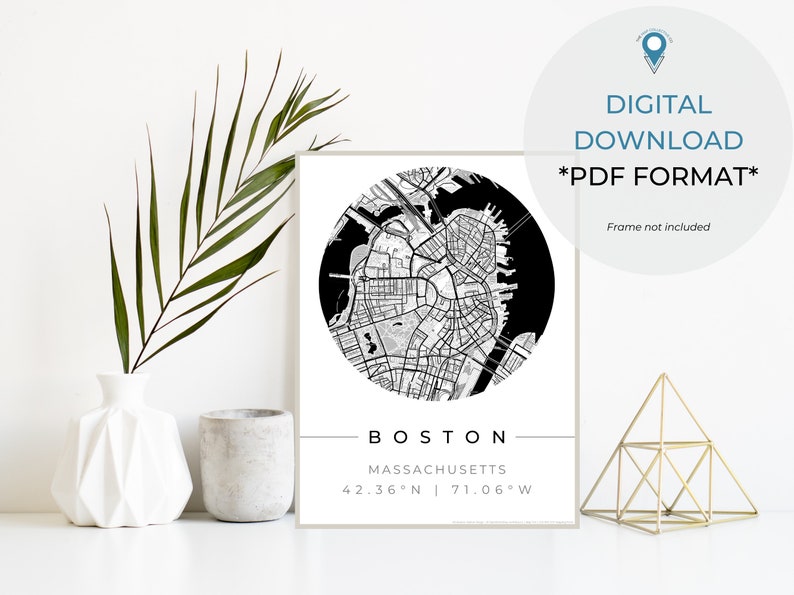 Boston City Map Digital Circular Map Boston Neighborhood - Etsy
