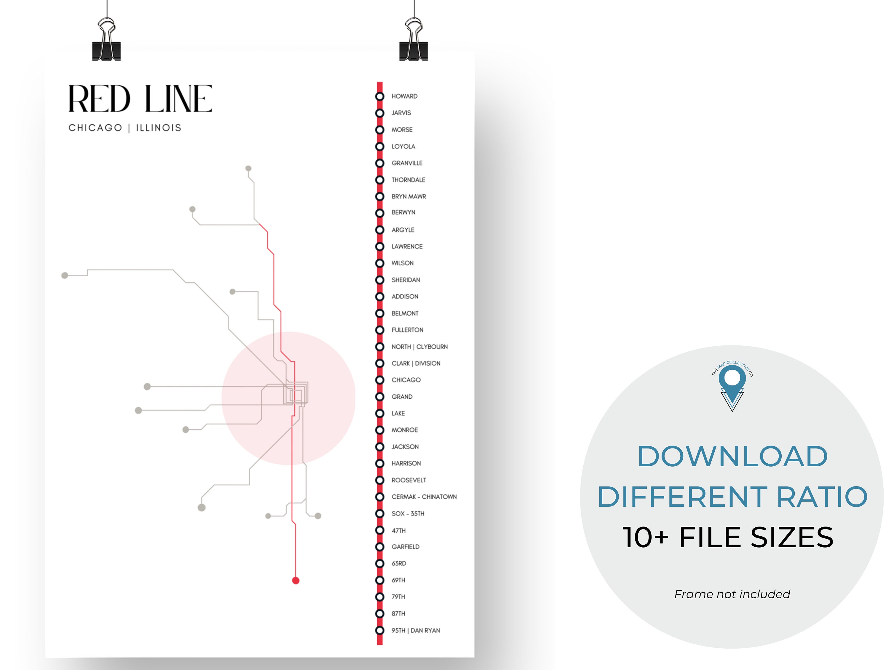 Chicago CTA Red Line Art Print, Chicago Transit Art Poster, Chicago ...
