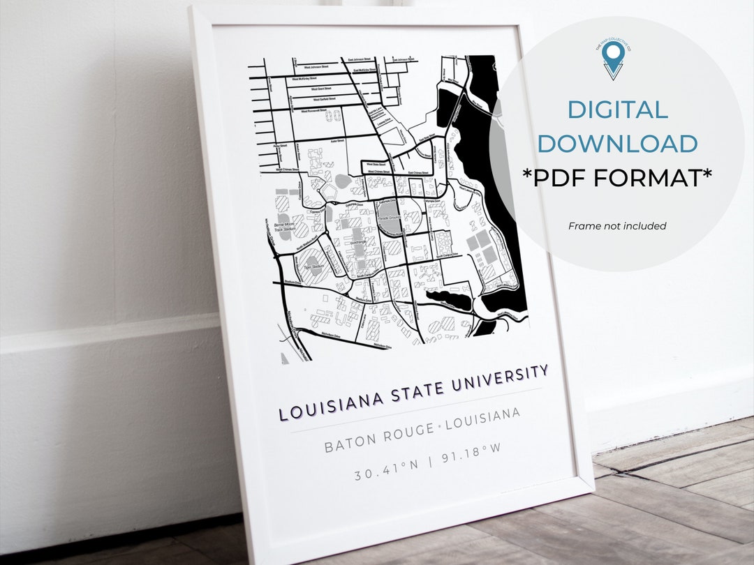 LSU Map, Square Campus Map, Louisiana Wall Art, College Map Gifts for ...