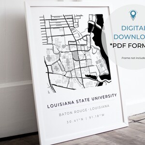 LSU Map, Square Campus Map, Louisiana Wall Art, College Map Gifts for ...