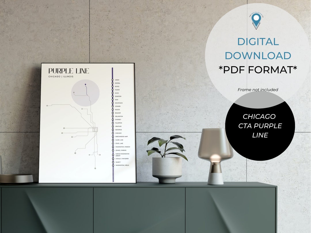 Chicago CTA Purple Line Art Print, Chicago Transit Art Poster, Chicago ...