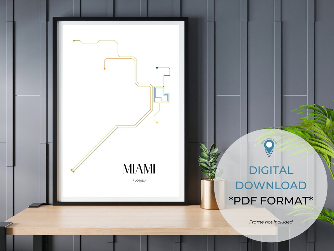 Miami Transit Wall Art, Metrorail Map, Miami Train Map, Personalized ...