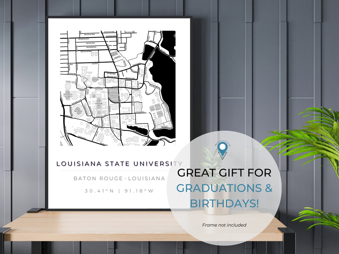 LSU Map, Square Campus Map, Louisiana Wall Art, College Map Gifts for ...