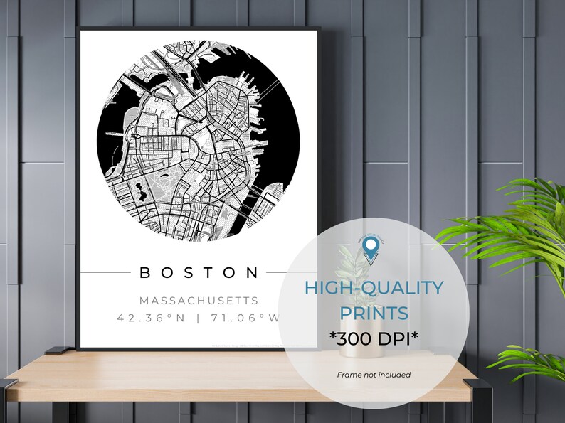 Boston City Map Digital Circular Map Boston Neighborhood - Etsy